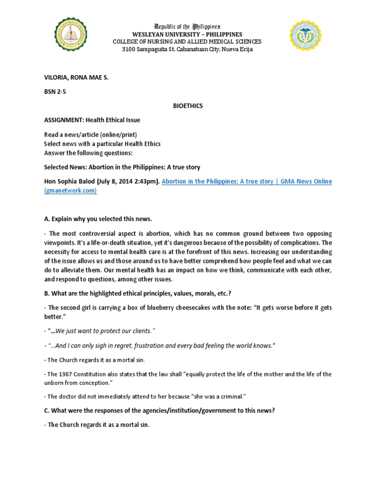 Activity 1 - Bioethics - Viloria, Rona Mae S. (BSN 2-5) | PDF ...
