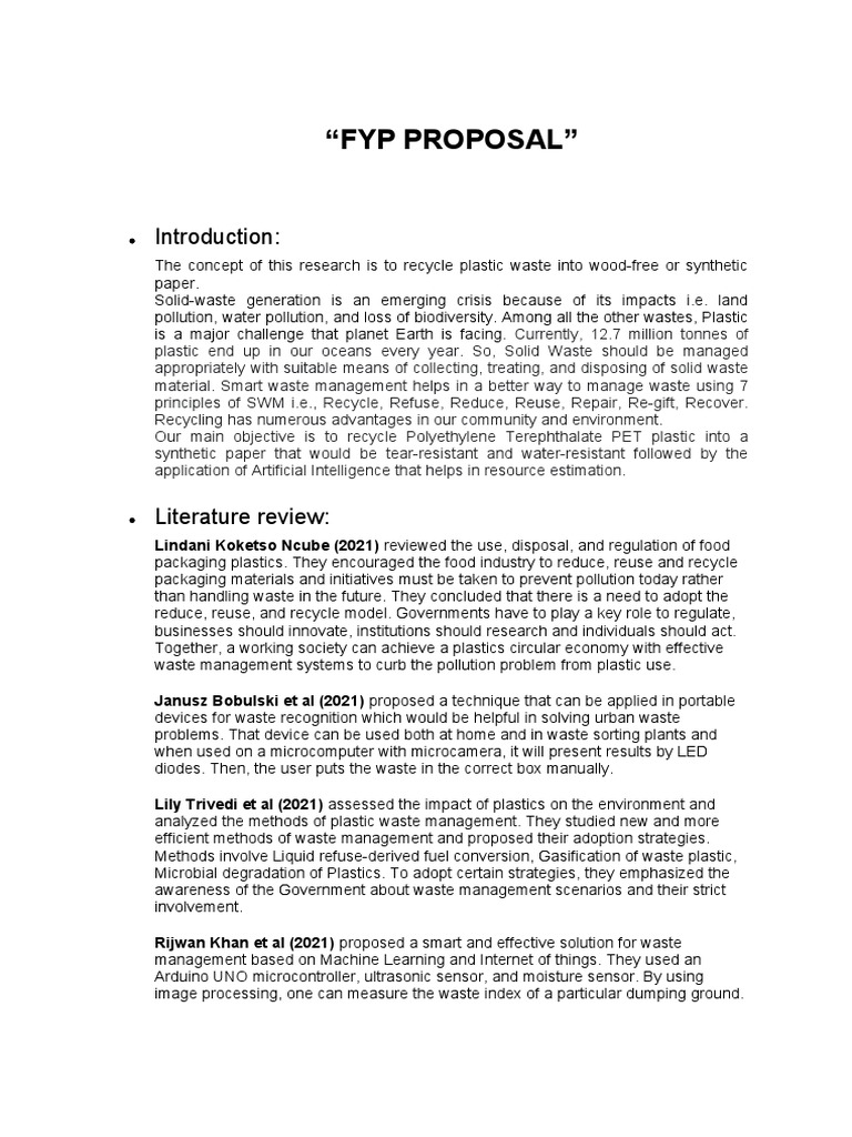 Fyp Proposal | PDF | Recycling | Waste Management