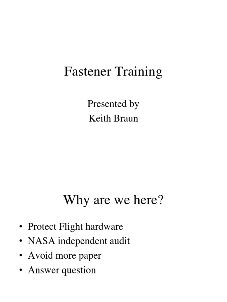 NASA Fastener Training | PDF | Nut (Hardware) | Screw