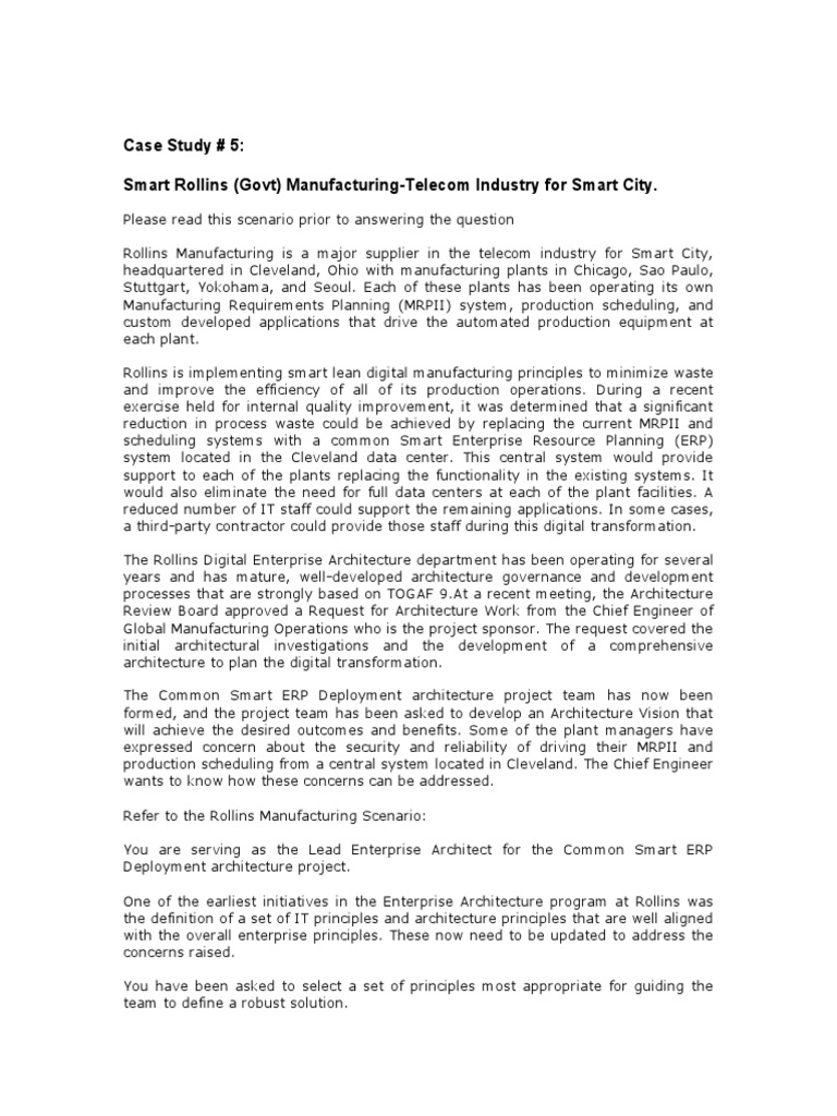 TOGAF Level 2 Mock Business Case Study - 5 - Smart - Manufacturing ...