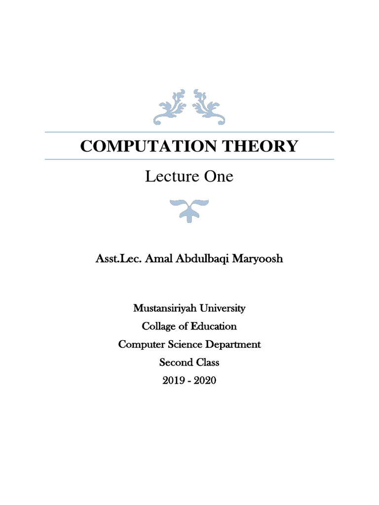 Computation Theory: Lecture One | PDF | Theory Of Computation | Set ...