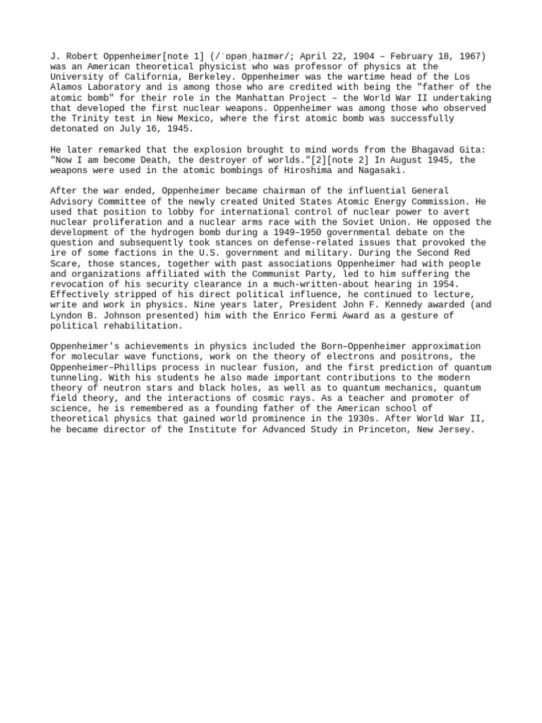Robert Oppenheimer | PDF | Physics | Nuclear Warfare