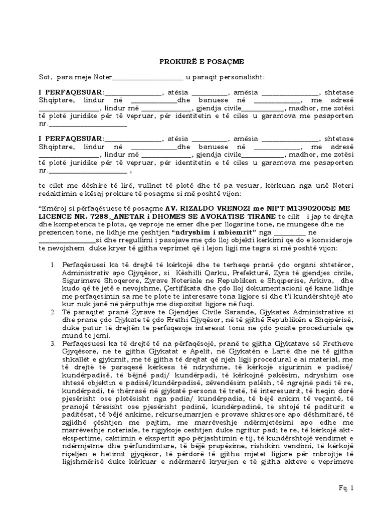 PROKURE E POSACME Model Per Ndryshim Mbiemri | PDF