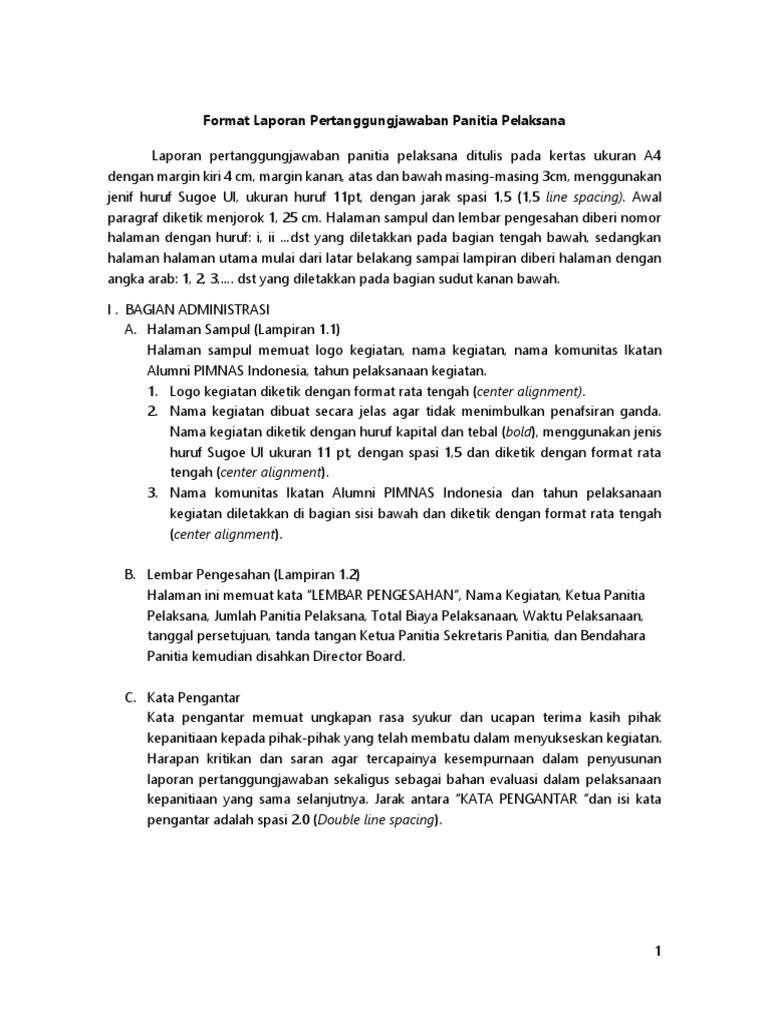 Format Laporan Pertanggungjawaban Panitia Pelaksana Lengkap | PDF | Bisnis | Pengelolaan ...