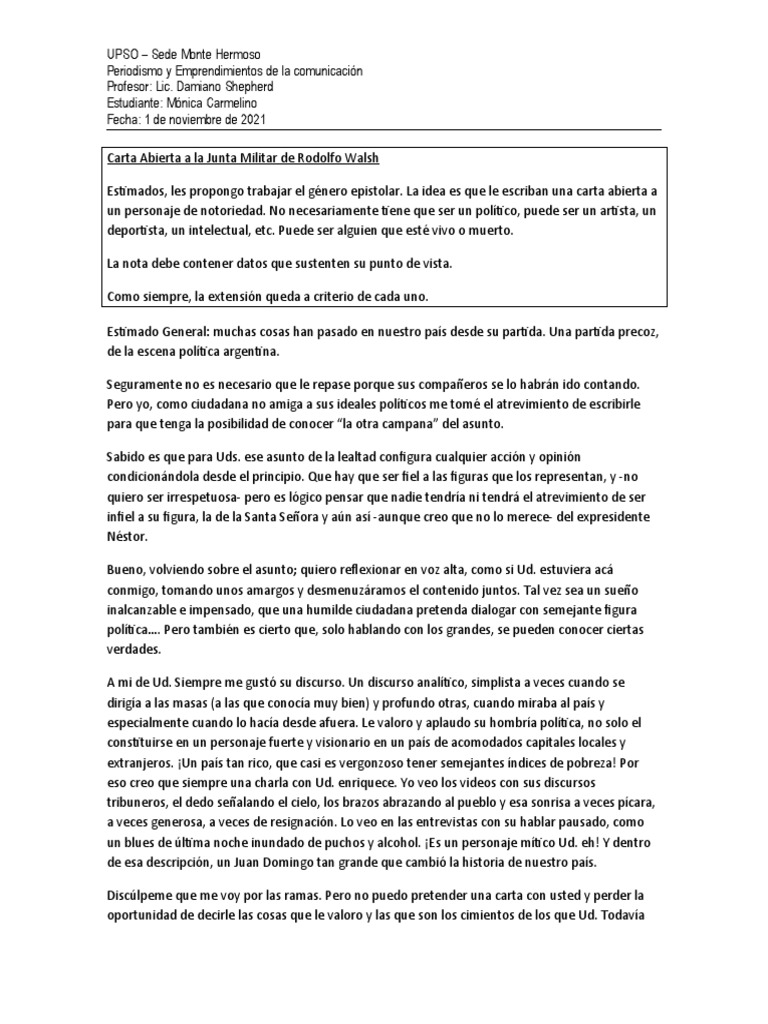 Carta Abierta a Juan Domingo Perón | PDF | Argentina