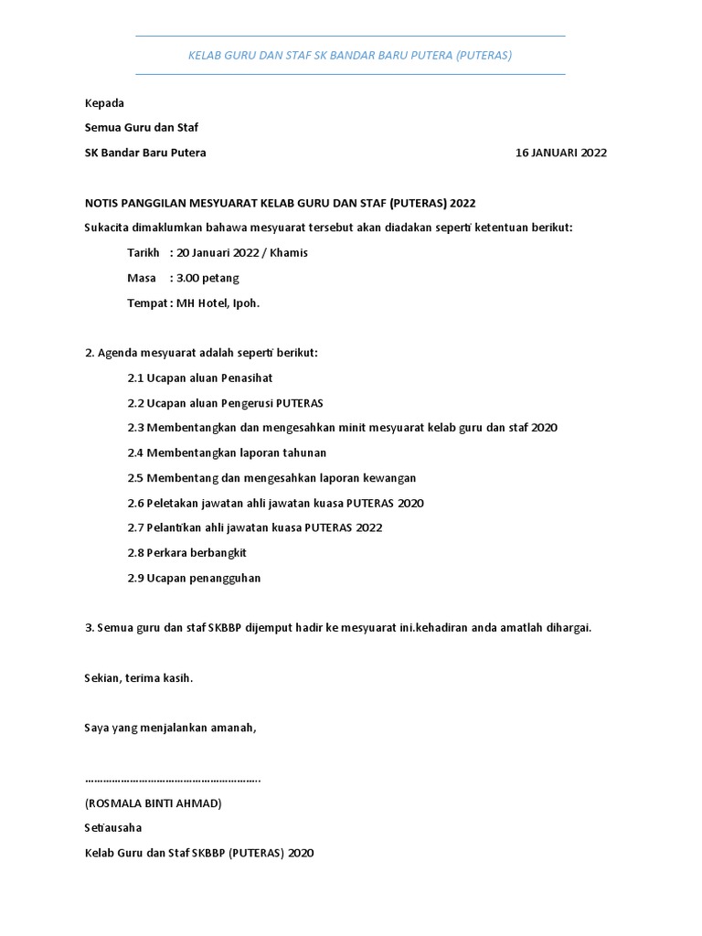 Notis Mesyuarat | PDF