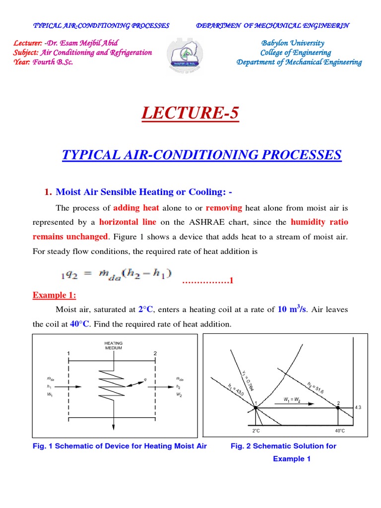Lecture-5: Typical Air-Conditioning Processes | PDF | Heat | Enthalpy