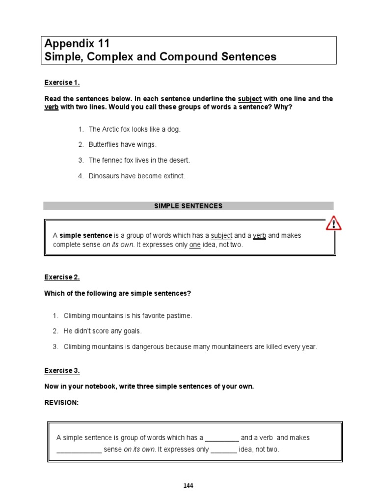 Appendix 11 Simple, Complex and Compound Sentences | PDF | Sentence ...