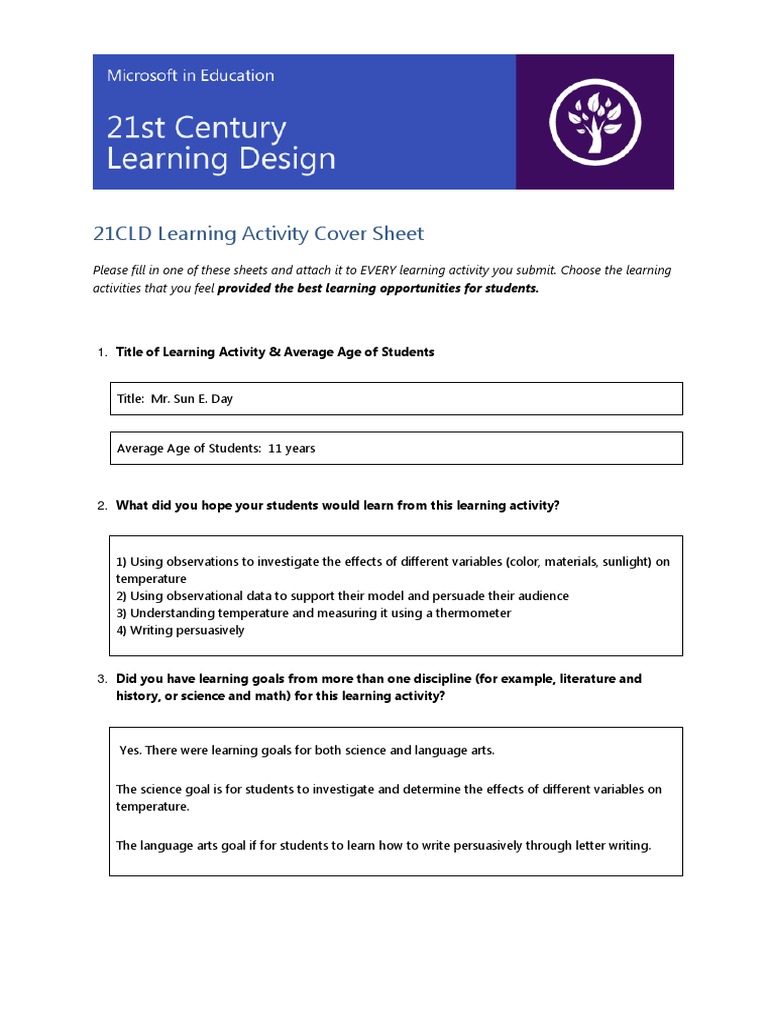 21CLD Learning Activity Design Guide | PDF | Experiment | Temperature