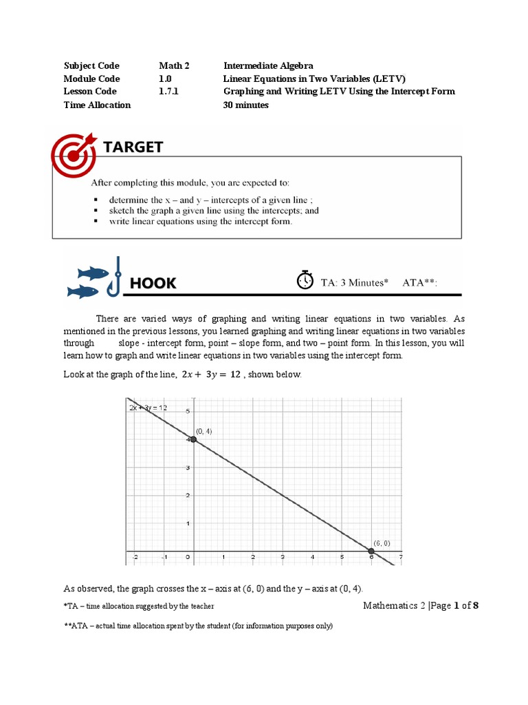 SLG M2 1.7.1 Intercept-Form | PDF | Equations | Mathematics