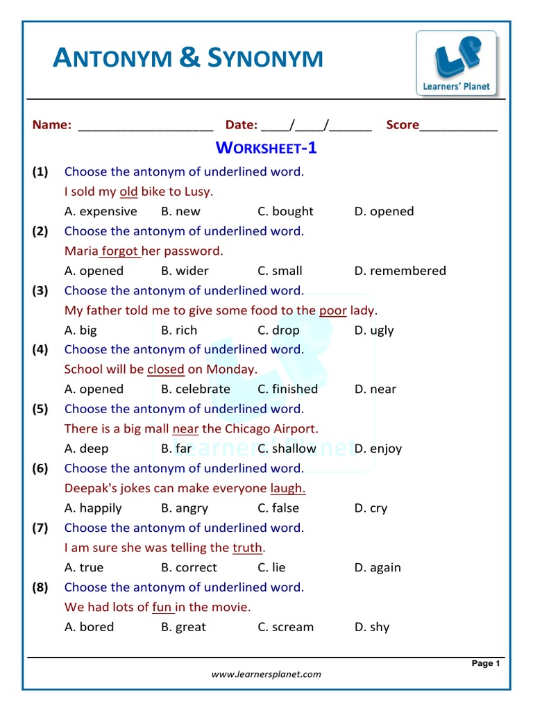 Antonym & Synonym-Worksheets | PDF
