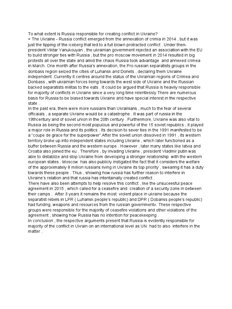 Ukraine-Russia Conflict Essay | PDF | Ukraine | Annexation Of Crimea By ...