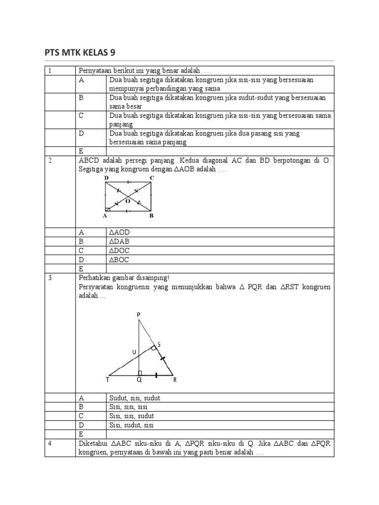 PTS MTK Kelas 9 | PDF | Metode & Bahan Ajar