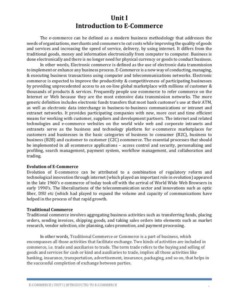 Introduction to E-Commerce Notes | PDF | E Commerce | Internet