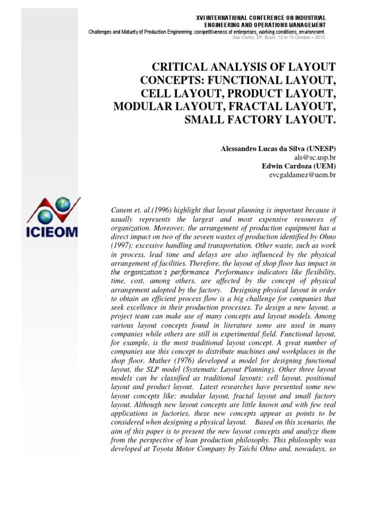 Critical Analysis of Layout Concepts: Functional Layout, Cell Layout ...