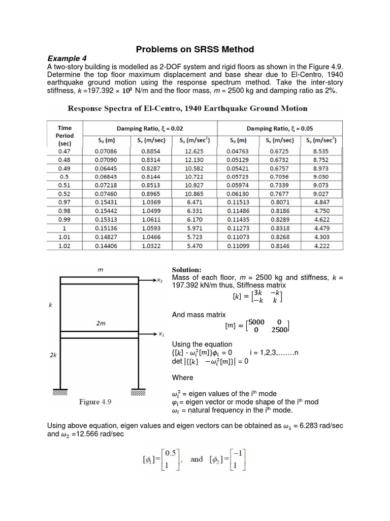 Problems On SRSS Method | PDF | Eigenvalues And Eigenvectors | Mechanics