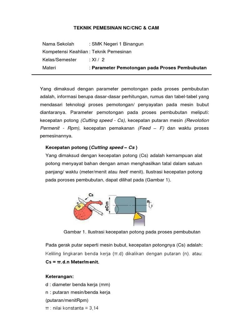 Parameter Pemotongan Pada Mesin Bubut CNC | PDF