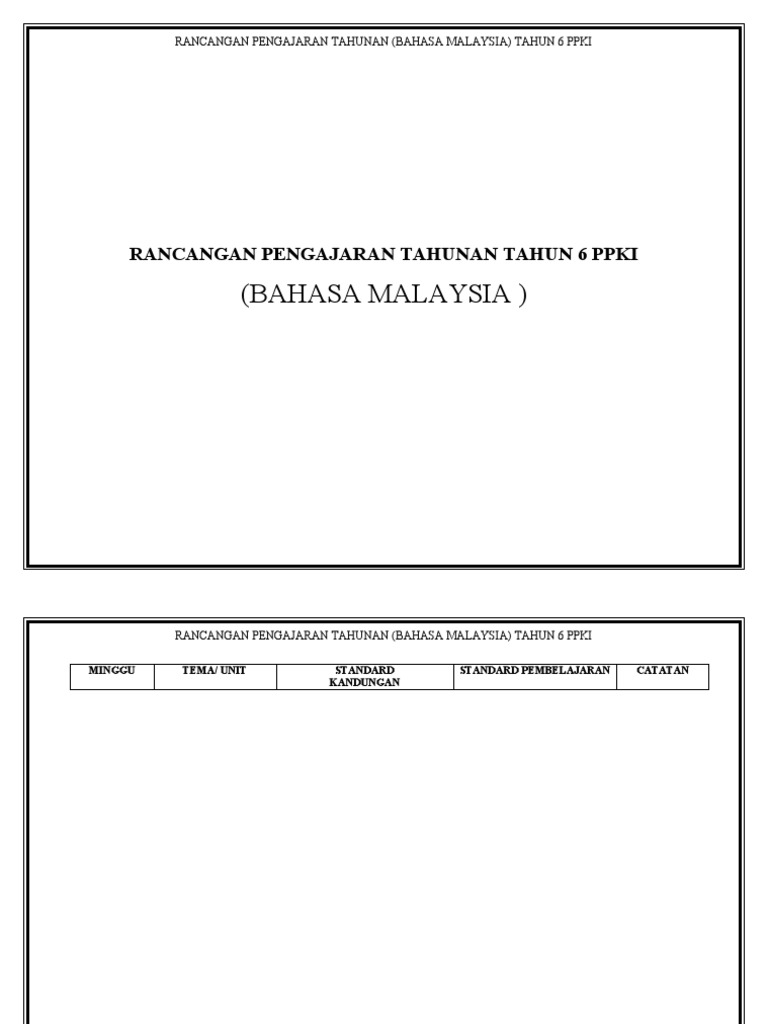 RPT Bahasa Malaysia Ppki Tahun 6 | PDF