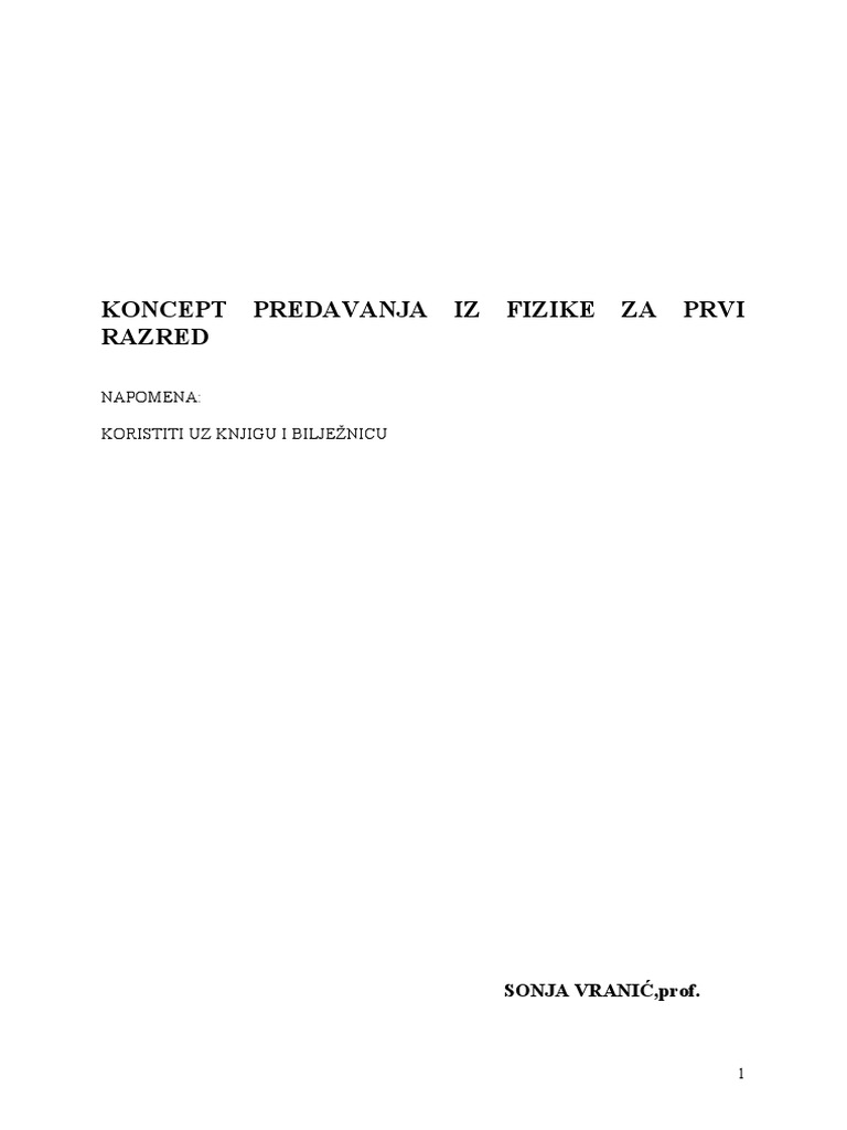 Koncept Predavanja Iz Fizike Za Prvi Razred-1 | PDF