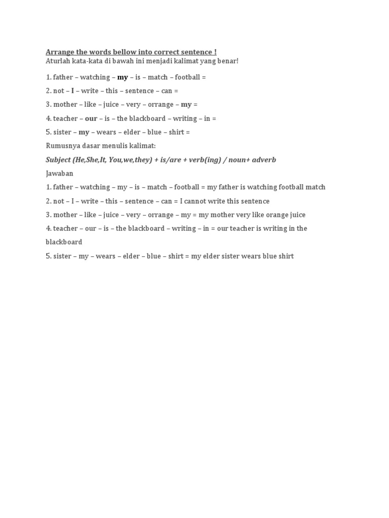 Arrange The Words Bellow Into Correct Sentenc1 | PDF