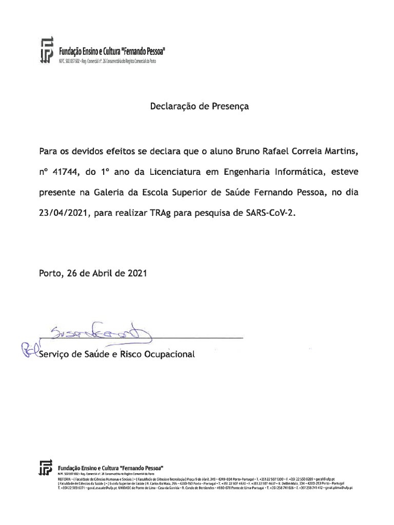 Declaração Presença - 41744 | PDF