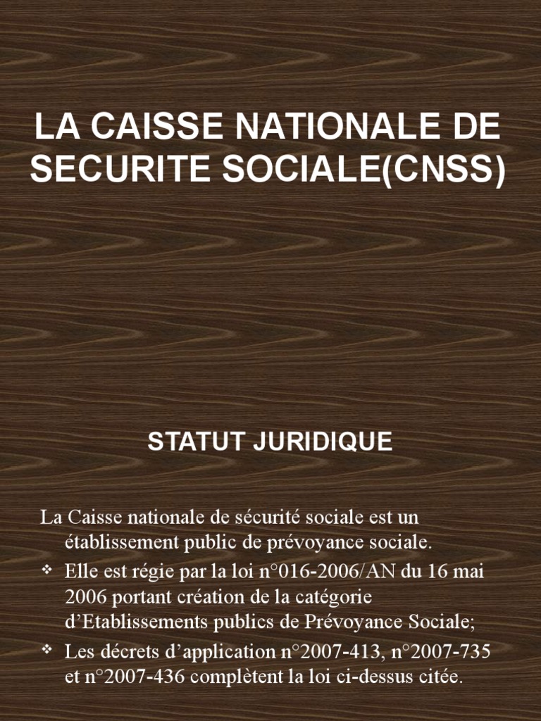 La Caisse Nationale de Securite Sociale (CNSS) | PDF | Retraite ...