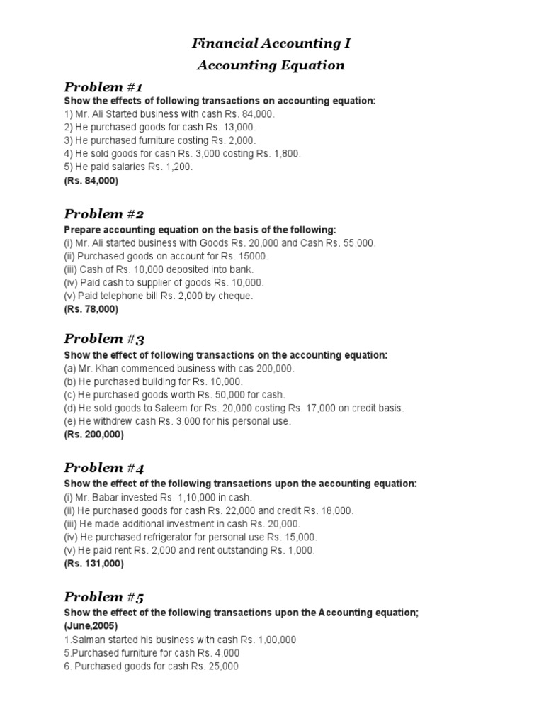 Financial Accounting I Accounting Equation Problem #1 | PDF | Finance ...