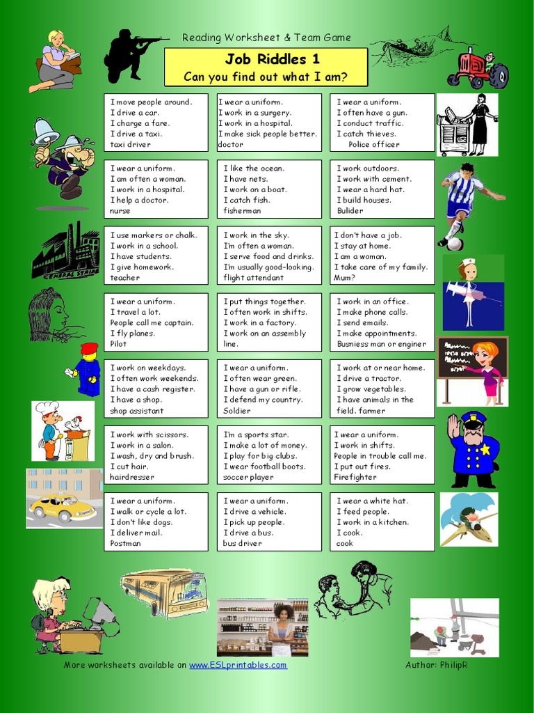 Job Riddles 1 Easy Activities Promoting Classroom Dynamics Group Form ...