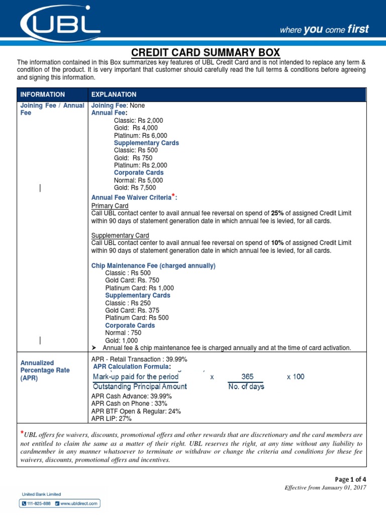 Credit Card Summary Box: Information Explanation | PDF | Financial ...