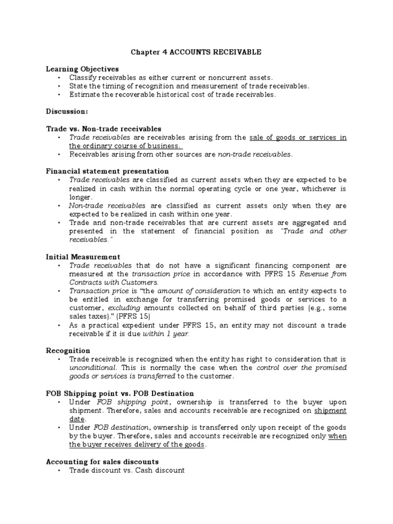 Chapter 4 Accounts Receivable Learning Objectives: Receivables." | PDF ...