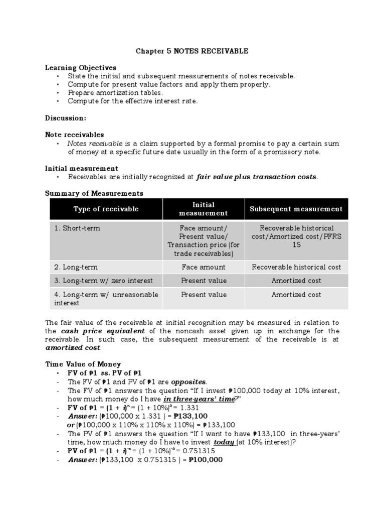 Chapter 5 Notes Receivable | PDF | Present Value | Interest