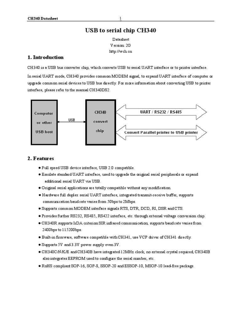 USB To Serial Chip CH340 | PDF | Usb | Telecommunications