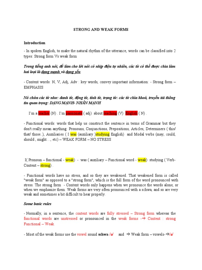 Strong and Weak Form | PDF | English Language | Stress (Linguistics)