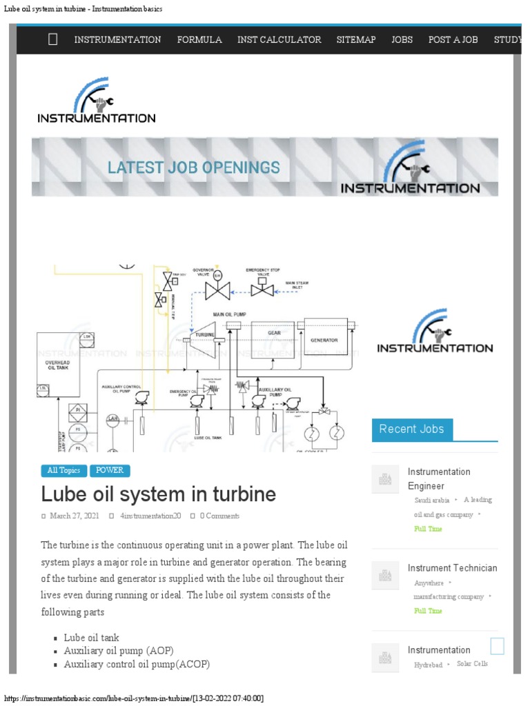 Lube Oil System in Turbine - Instrumentation Basics | PDF | Lubricant ...