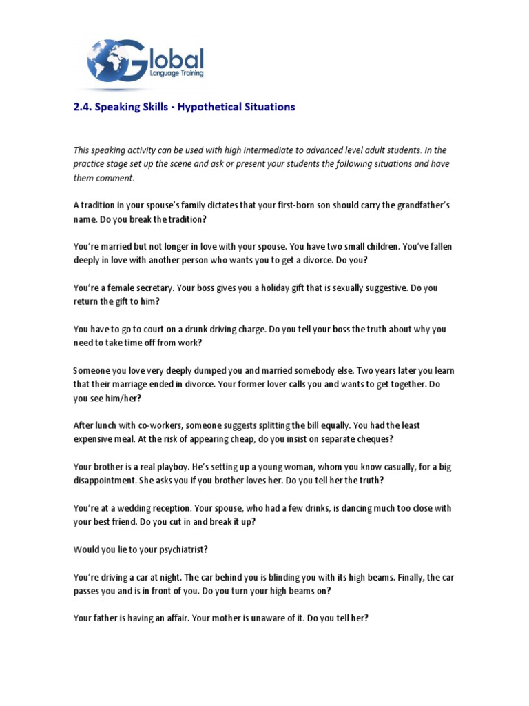 Speaking Skills - Hypothetical Situations | PDF | Marriage