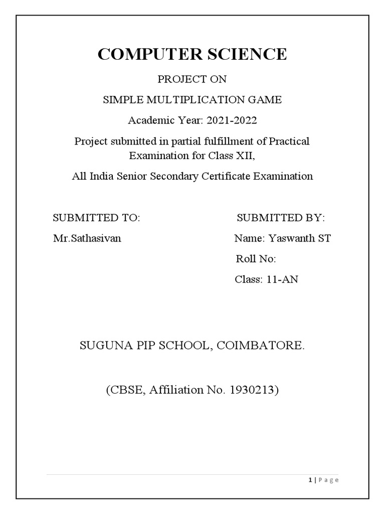 Computer Science: Suguna Pip School, Coimbatore. (CBSE, Affiliation No ...