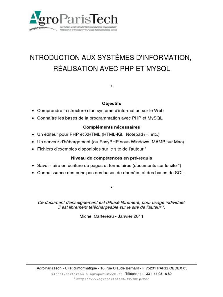 Introduction à PHP et MySQL | PDF | PHP | MySQL