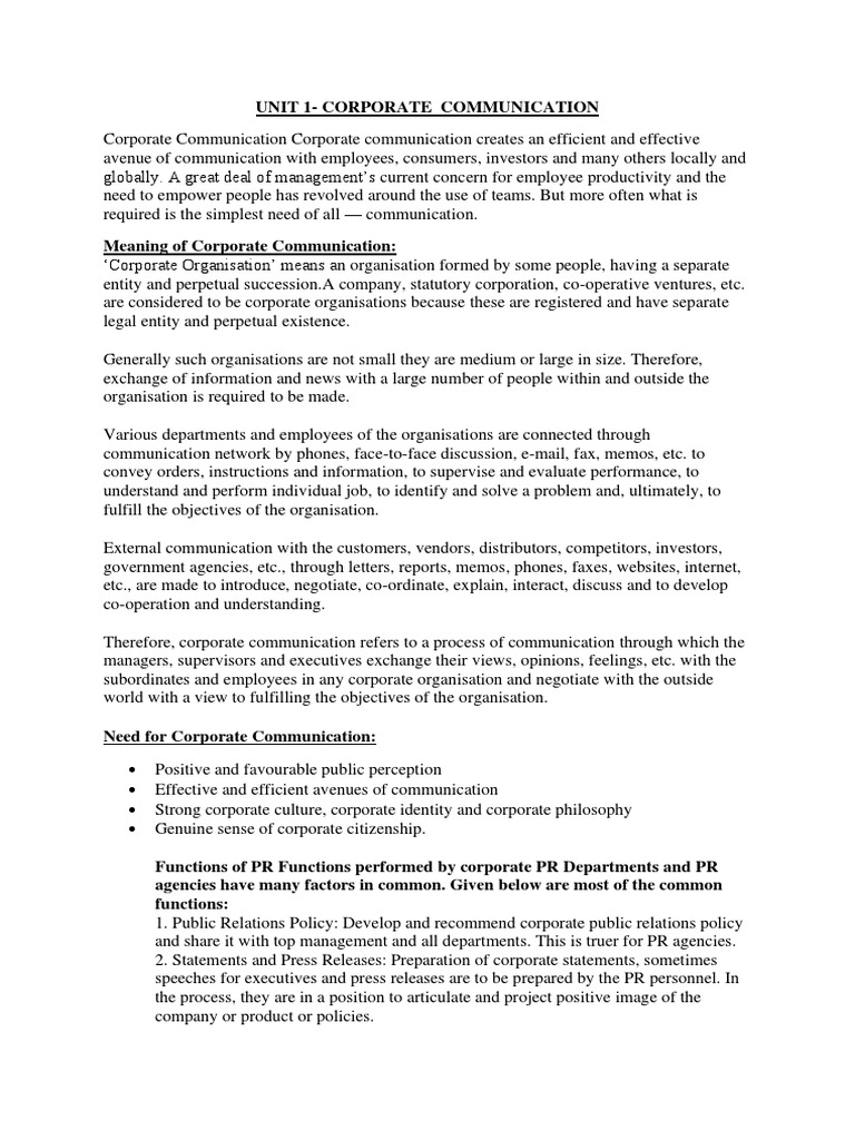 Unit 1-Corporate Communication | PDF | Communication | Memorandum