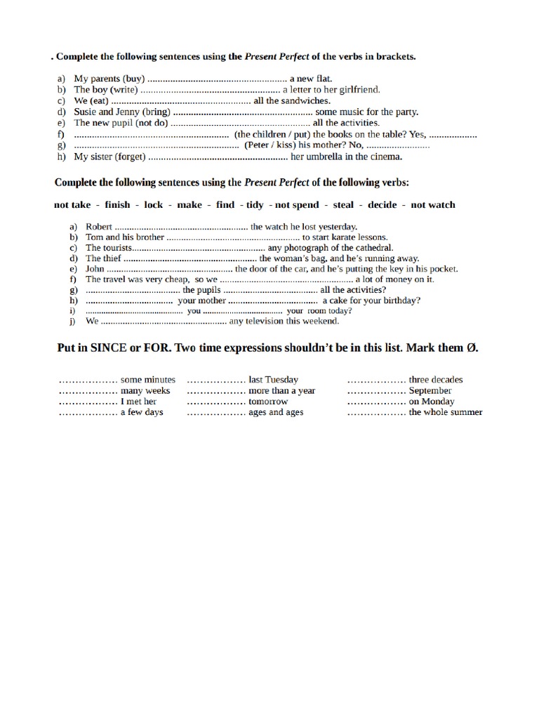 Present Perfect Test | PDF