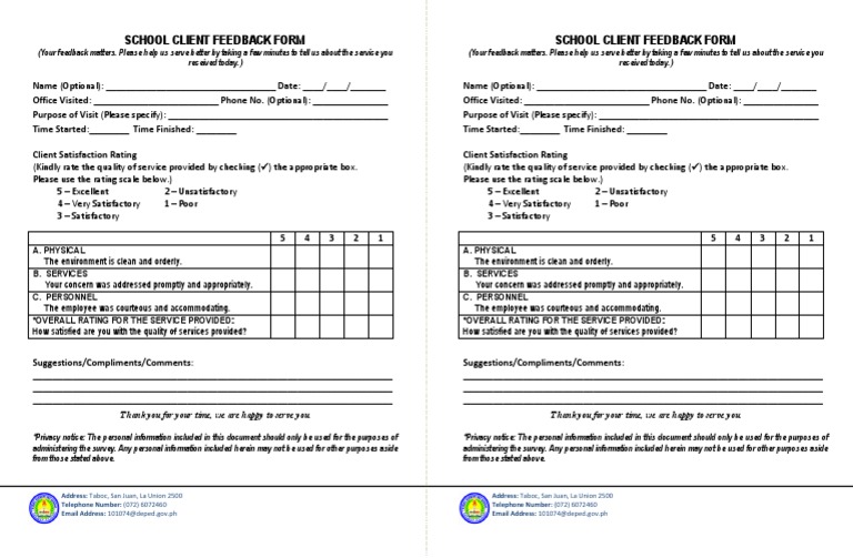 School Client Feedback Form | PDF | Communication