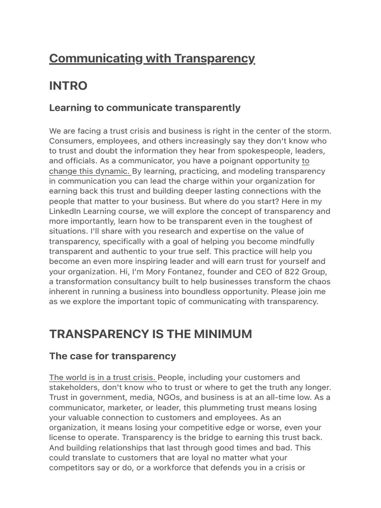 Communicating With Transparency | PDF | Transparency (Behavior ...