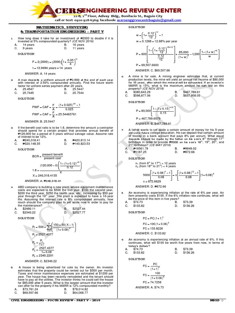 Math Surveying Transpo Focusproblems5 2019 | PDF | Sphere | Triangle