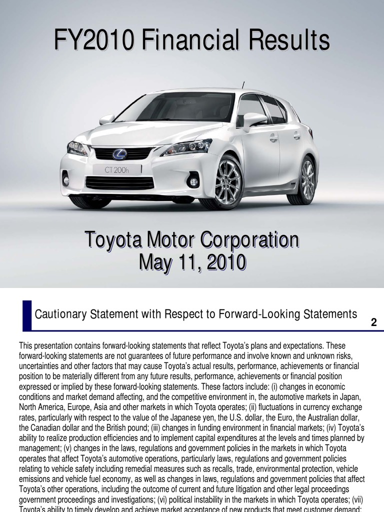 FY2010 Financial Results | Download Free PDF | Toyota | Net Income