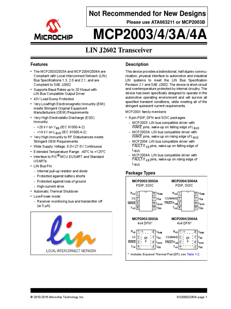 MCP2003/4/3A/4A: Not Recommended For New Designs | PDF | Logic Gate | Electricity