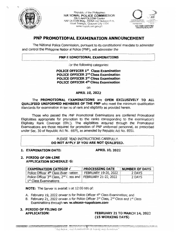 PNP Promotional Exam | PDF