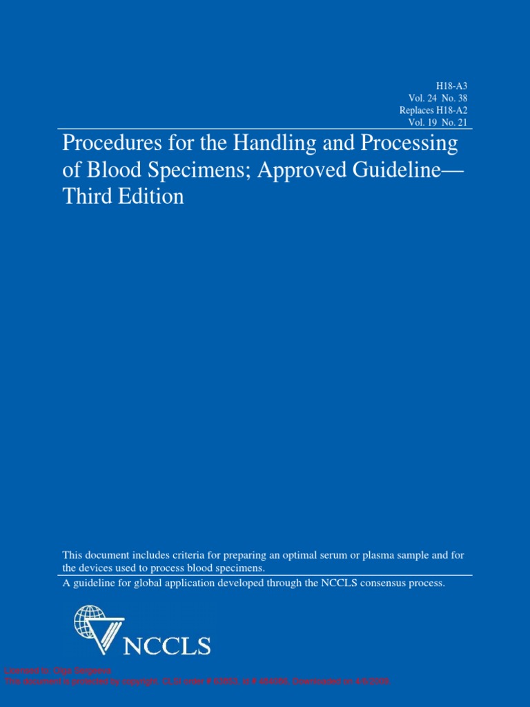 Procedures For The Handling and Processing of Blood Specimens Approved ...