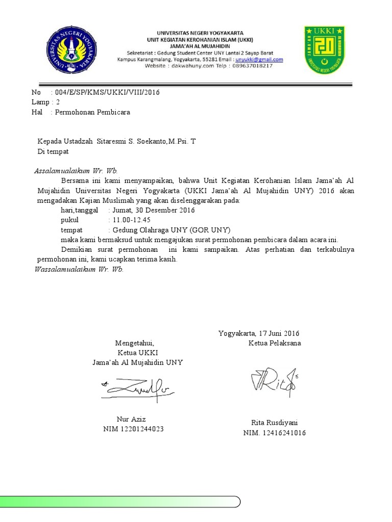 Surat Dan Tor Kajian Muslimah 30 Desember 2016-1 | PDF