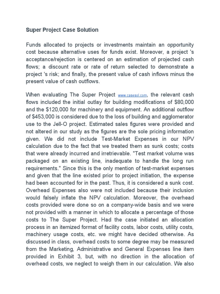 Super Project Case Solution | PDF | Net Present Value | Cost
