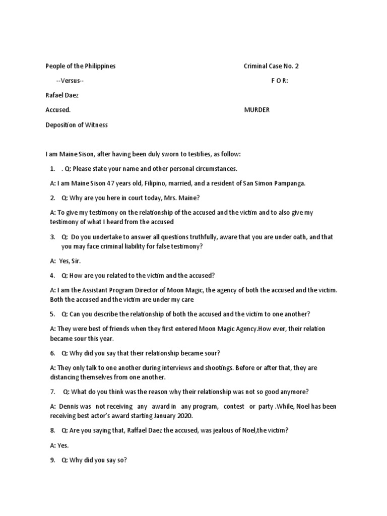 Deposition of Witness | PDF | Testimony | Witness