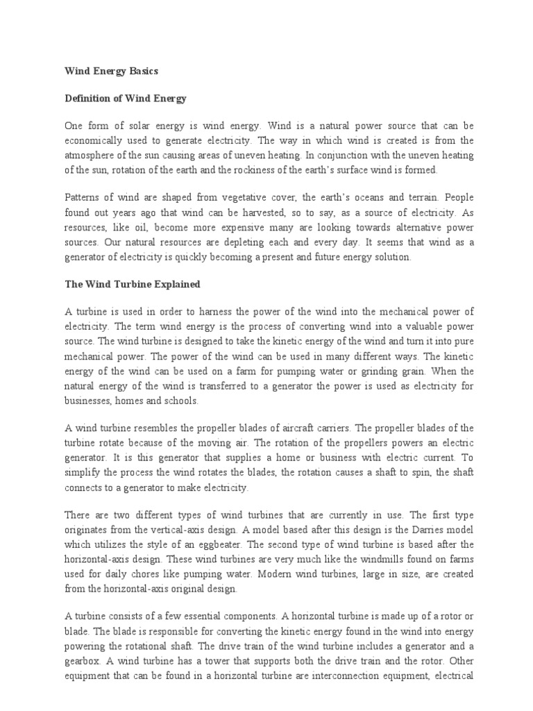 Wind Energy Basics Definition of Wind Energy | PDF | Wind Power | Wind ...